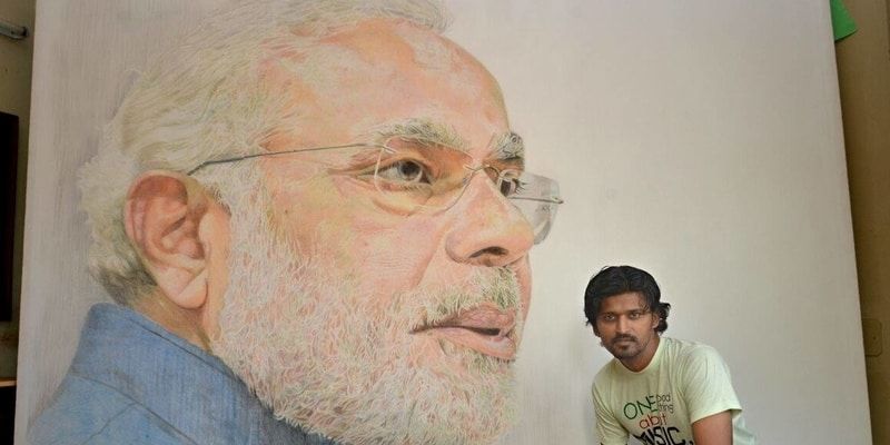 World’s Largest Sketch Of PM Modi Made By Coloured Pencils